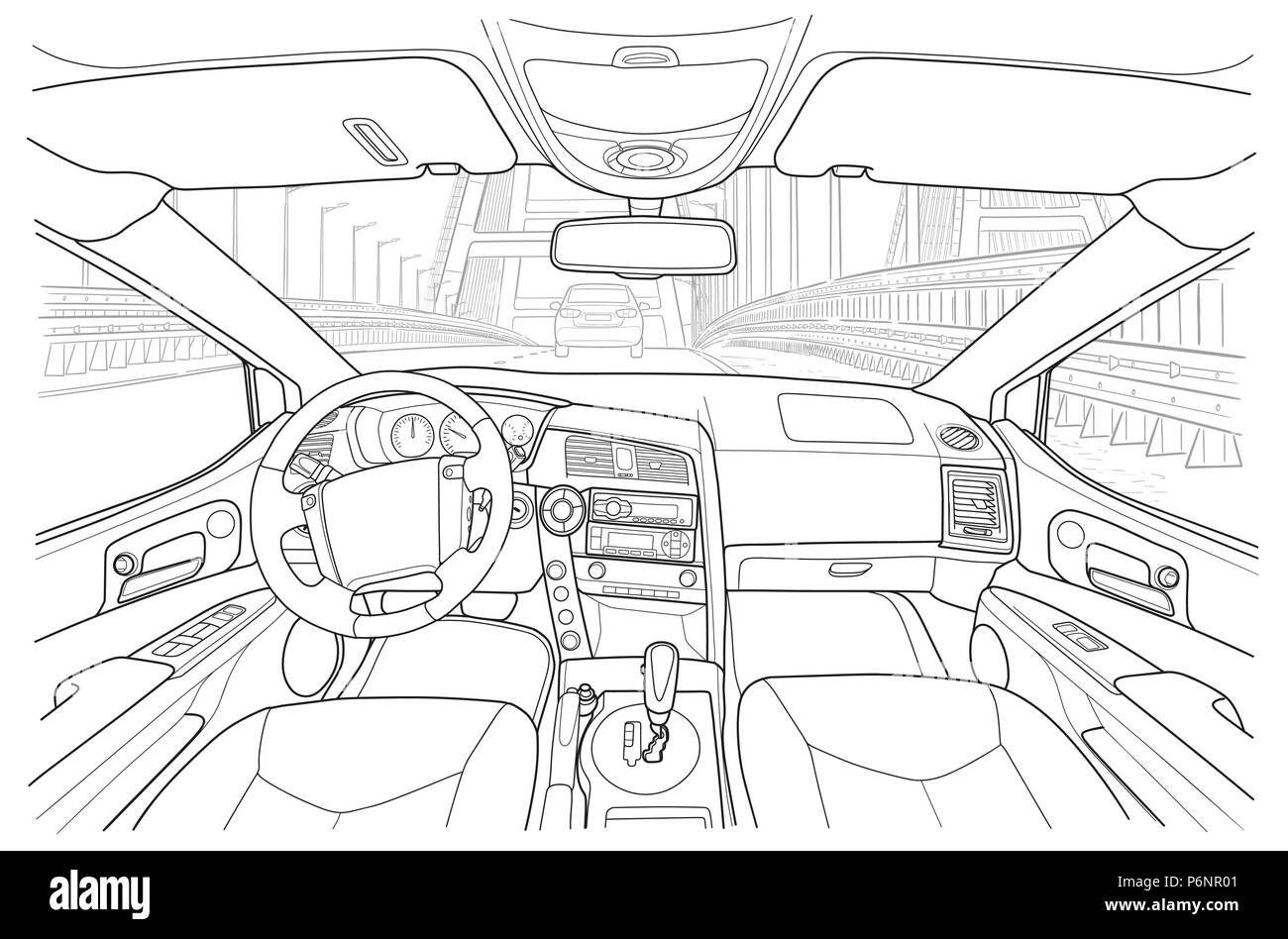 The machine inside. The interior of the vehicle. Vector illustration of ...