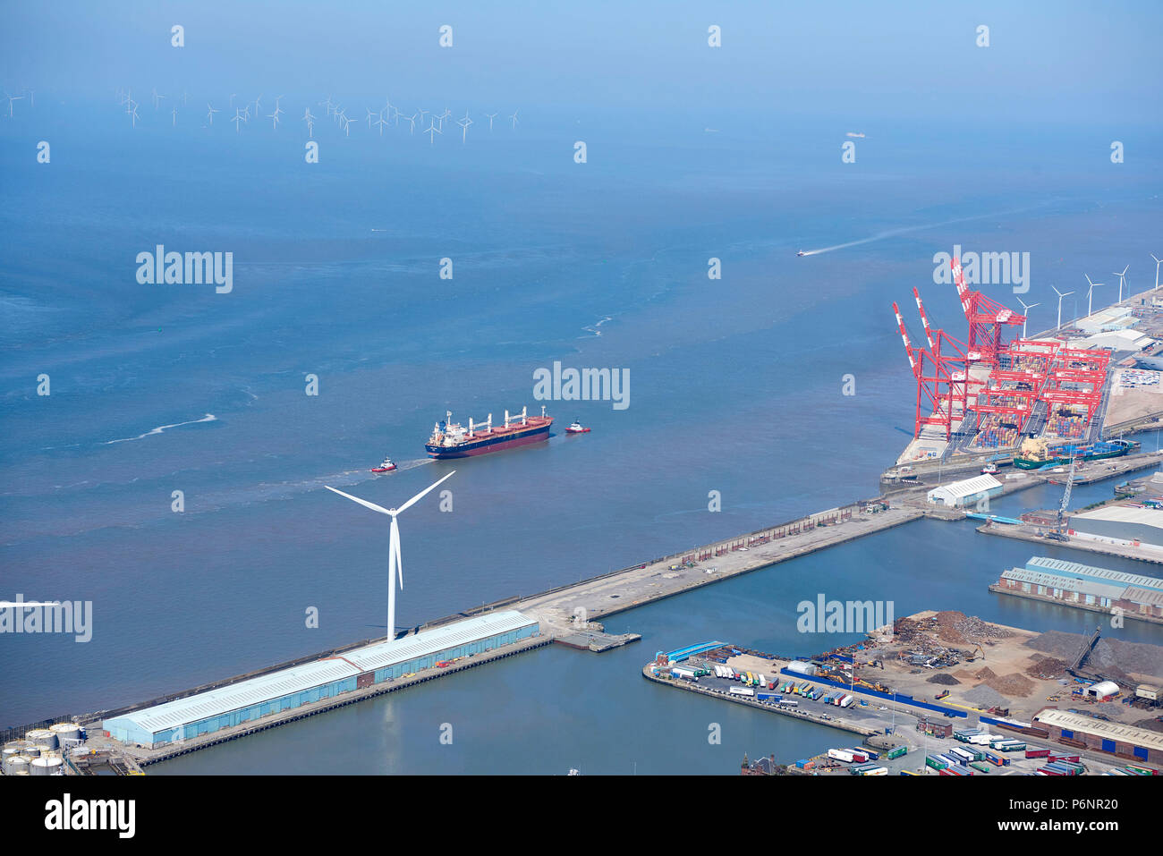 Ship leaving the mouth of the Mersey, Liverpool, Merseyside, North West ...