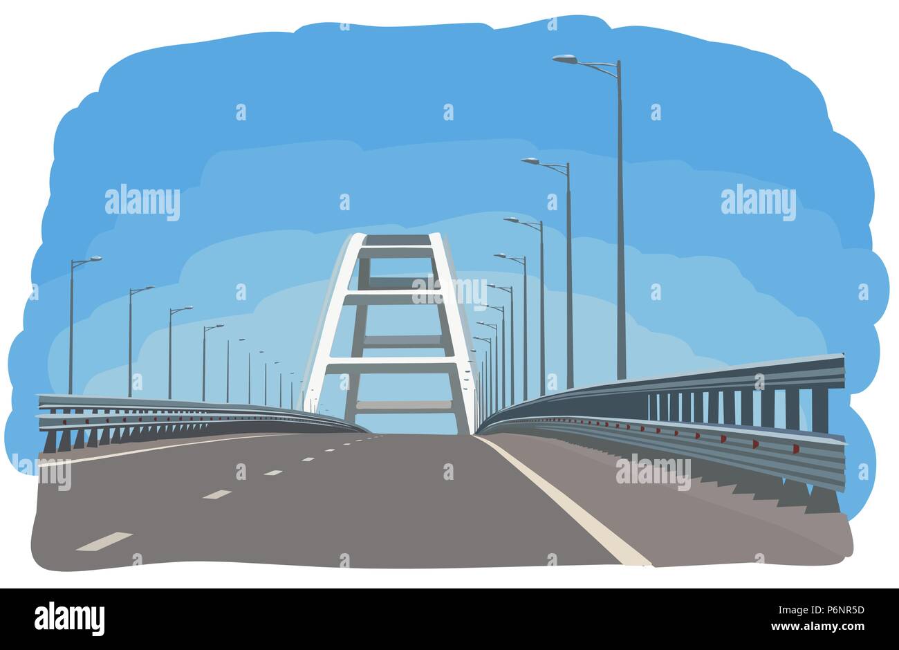 Hand drawn sketch vector illustration of Crimean bridge arks and road ...