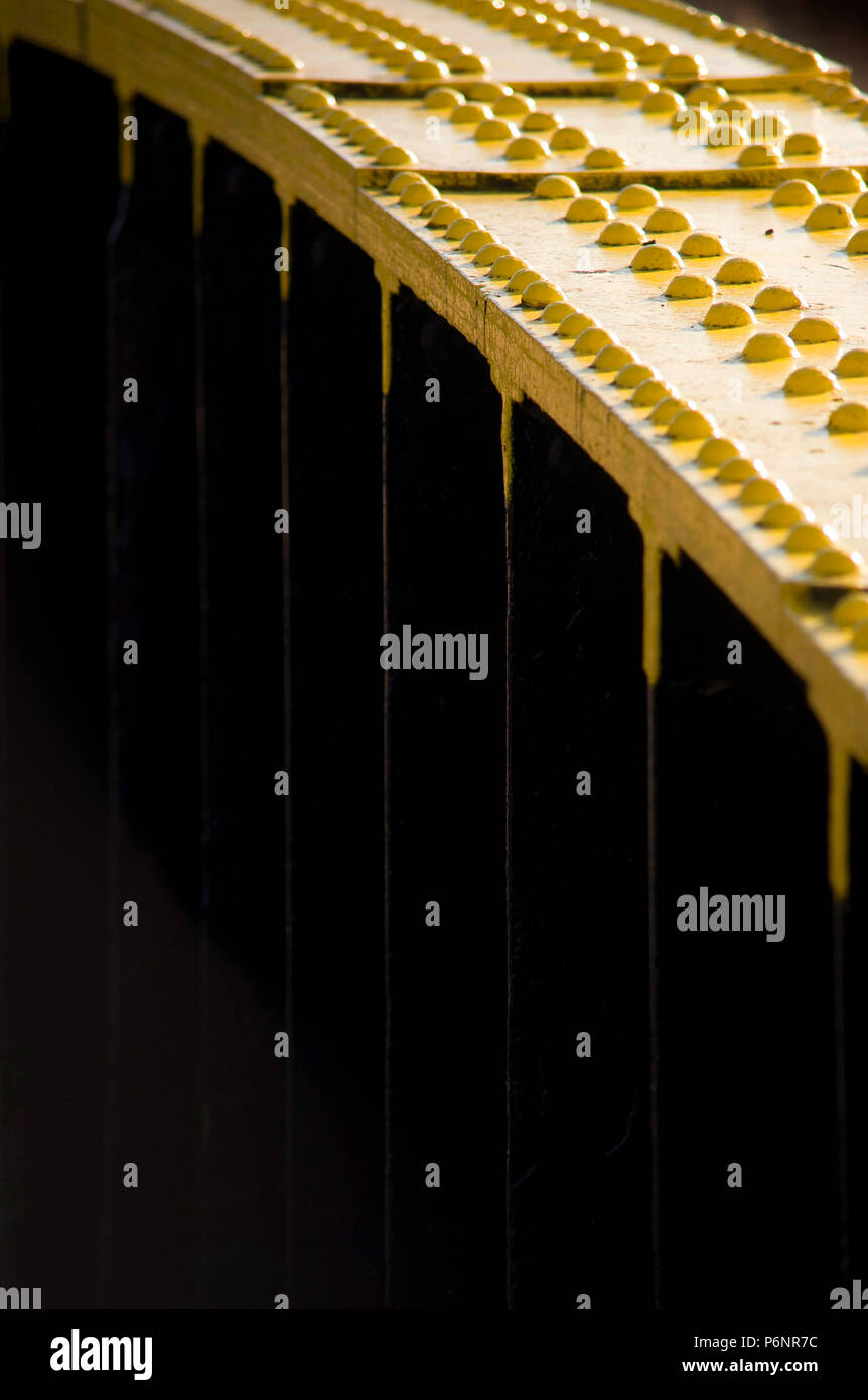 Detail of rivets on yellow painted bridge,Ouseburn, Tyne and Wear Stock ...
