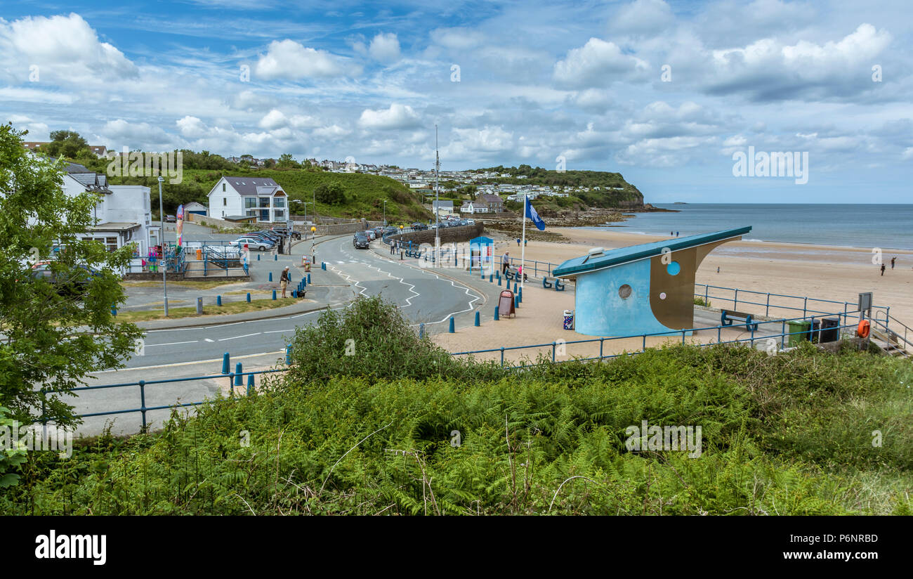 A view of the busy seafront at Benllech on the Isle of Anglesey. A ...