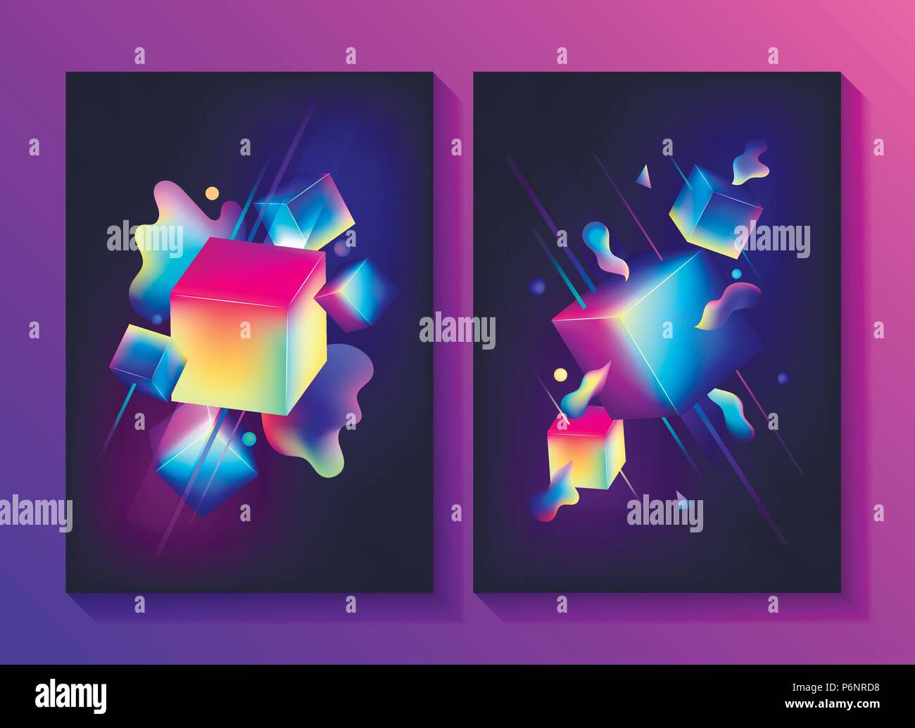 Set of creative design posters with composition of 3d cubes. Modern ...