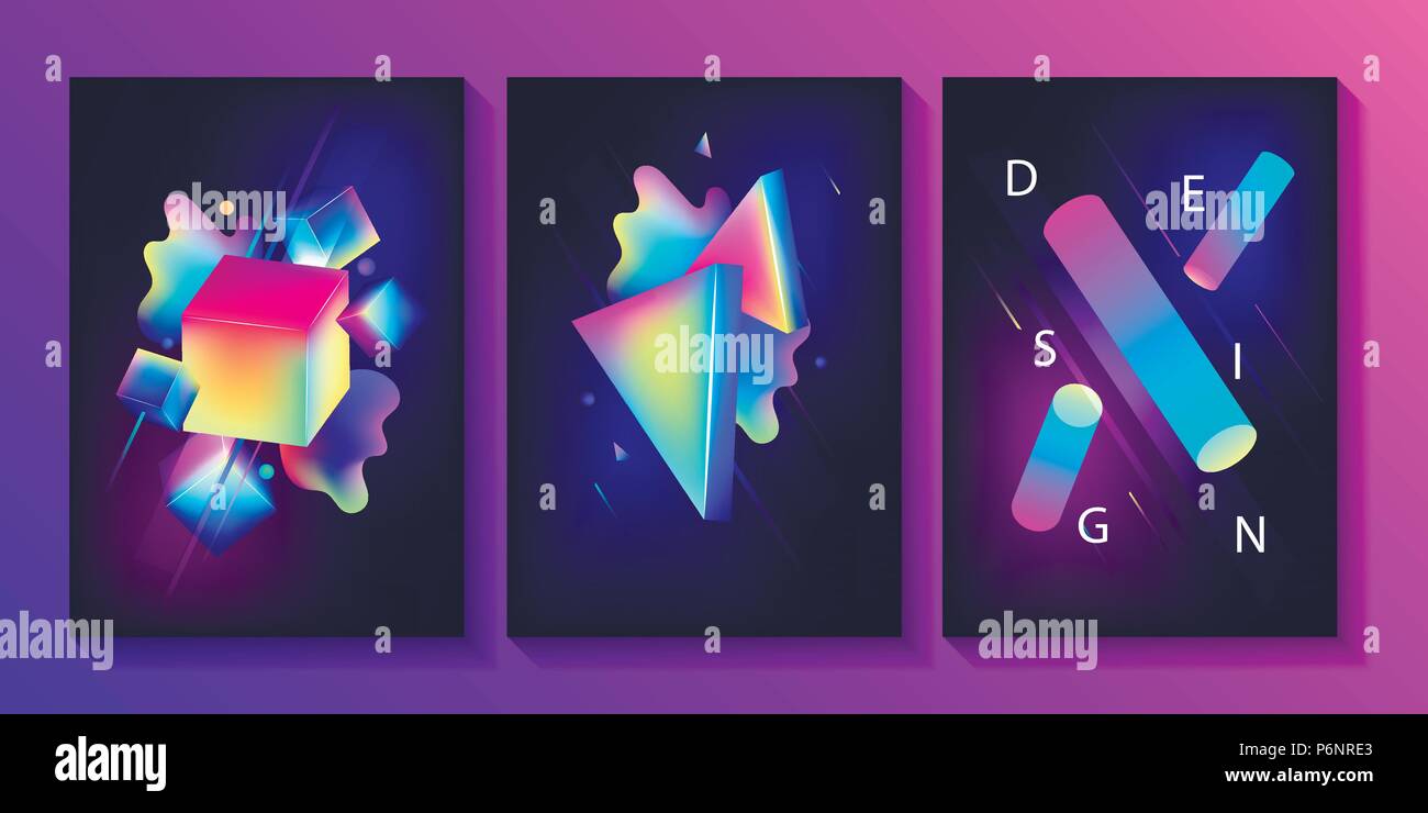 Big set of creative design posters with composition of 3d cubes and ...