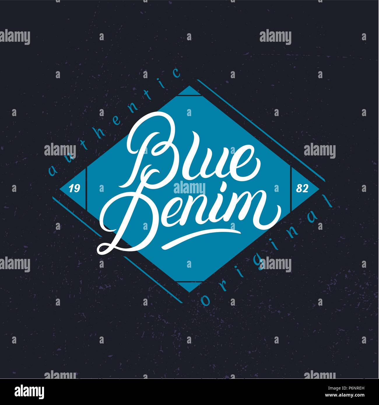 Blue Denim hand written lettering label. Vintage retro style. Vector ...