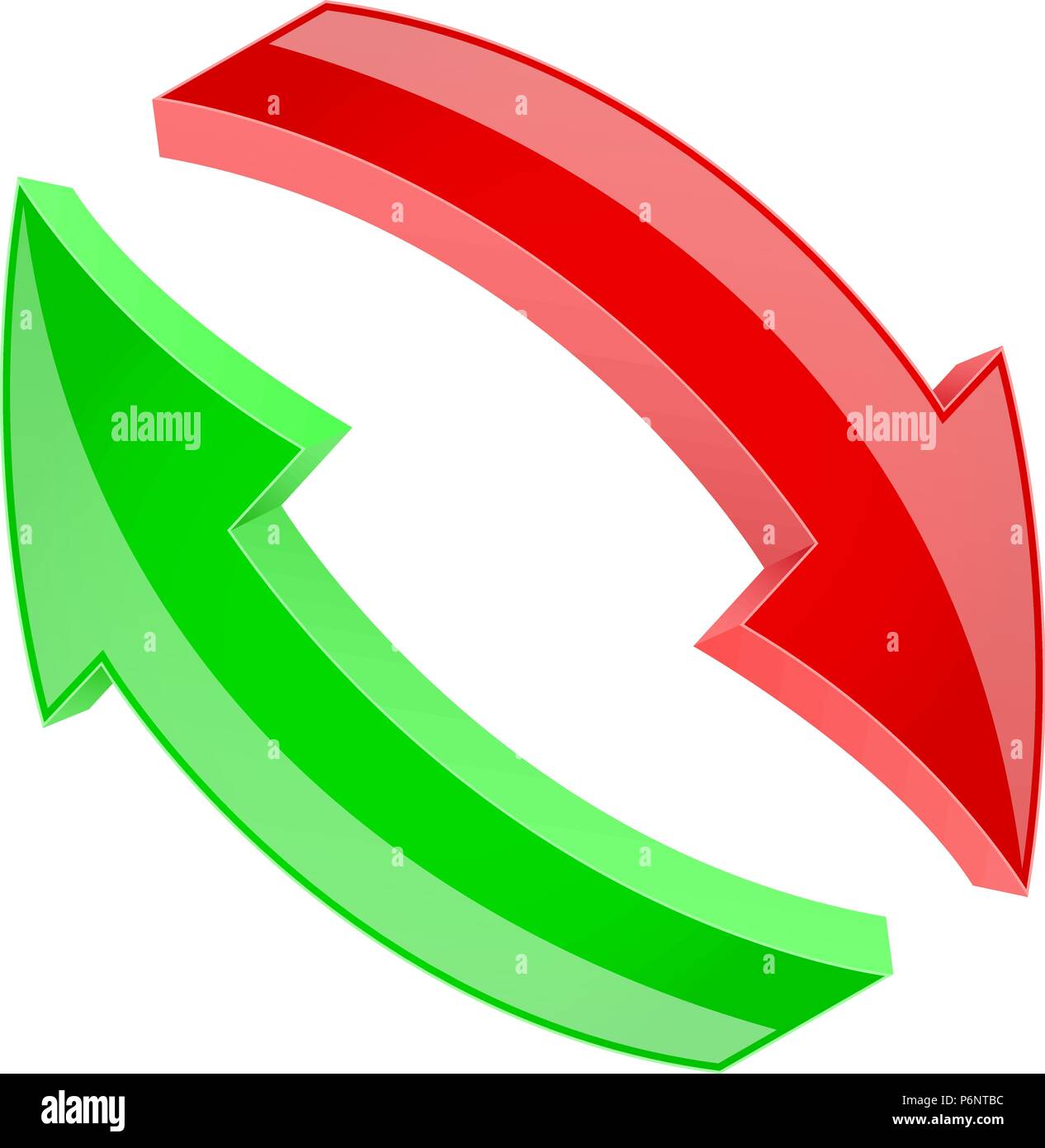 Red and green refresh arrows. 3d shiny signs in circular motion Stock ...