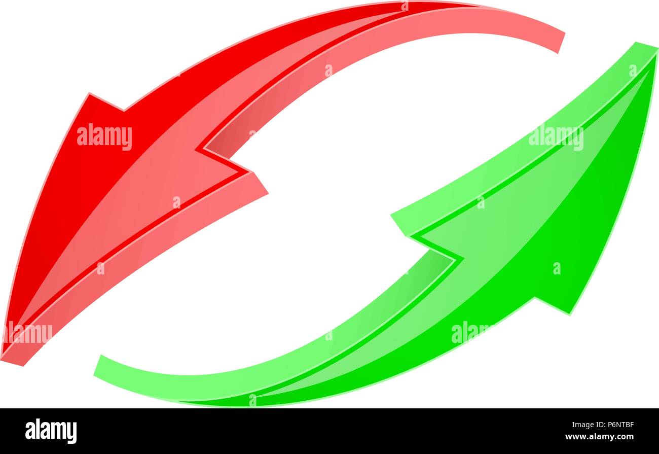 Red and green refresh arrows. 3d shiny signs in circular motion Stock ...