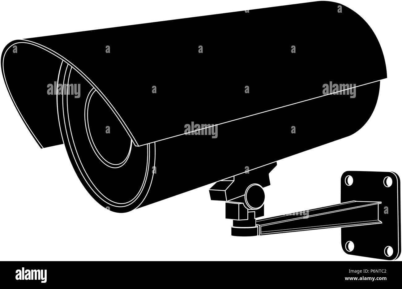CCTV camera. Black outline vector illustration isolated on white ...