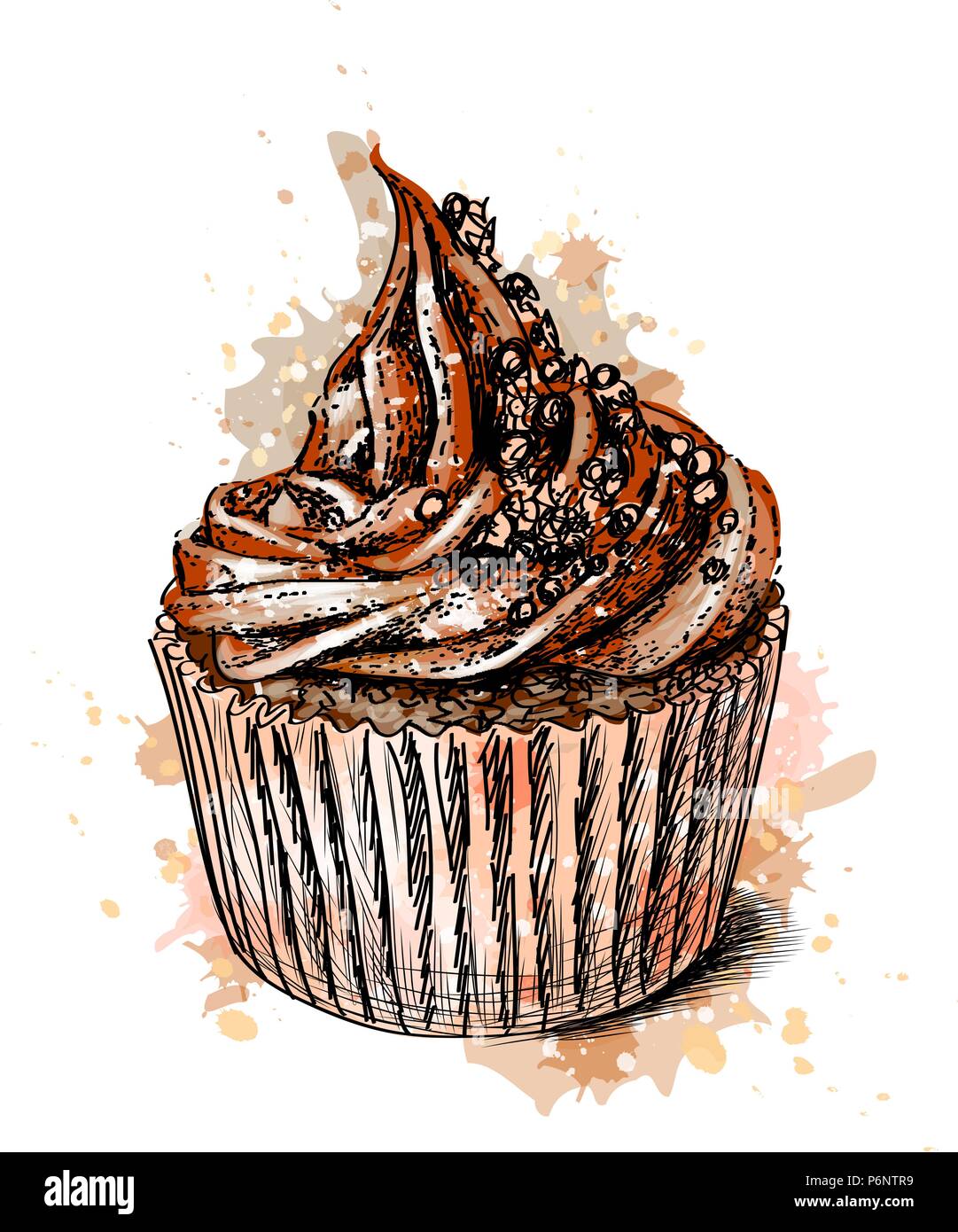 Chocolate cupcake from a splash of watercolor Stock Vector Image & Art ...