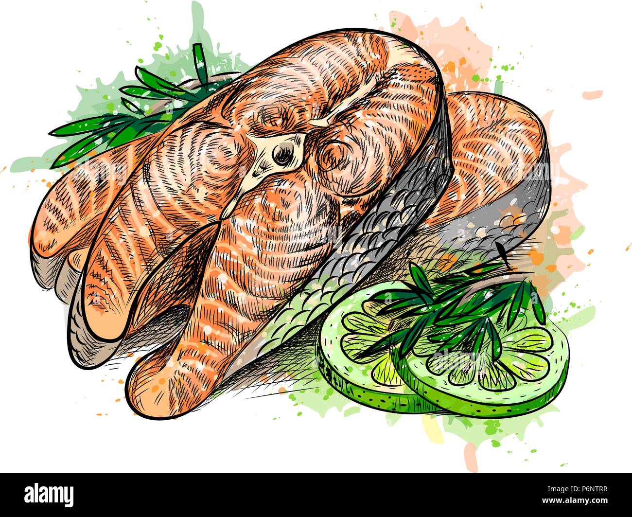 Fish cut pieces Stock Vector Images - Alamy