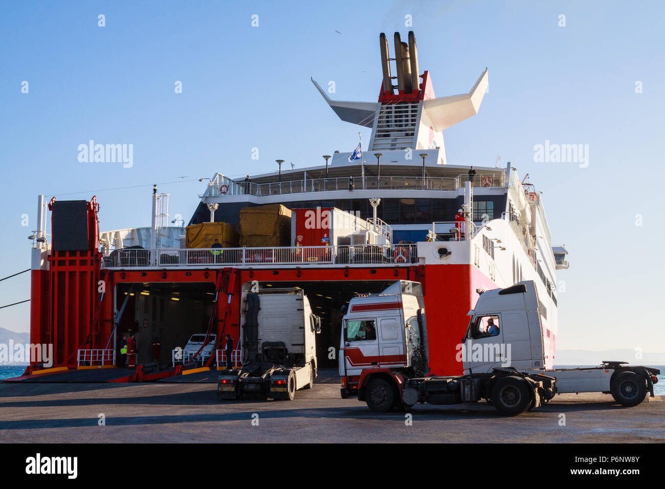 Ferry boat loading the truck on board in port Stock Photo - Alamy