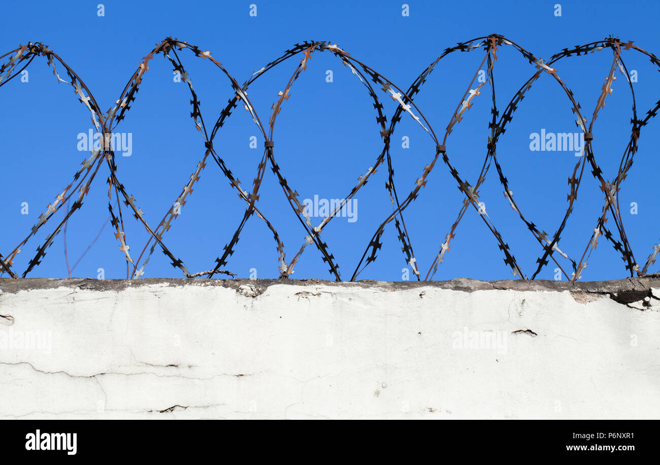 Concrete wall barbed wire hi-res stock photography and images - Alamy
