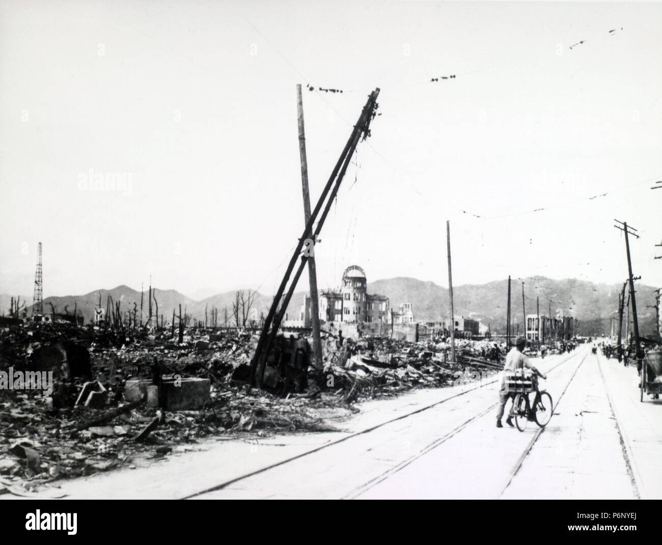 Destruction from atomic bomb on Hiroshima.Area is 550 feet from ground ...