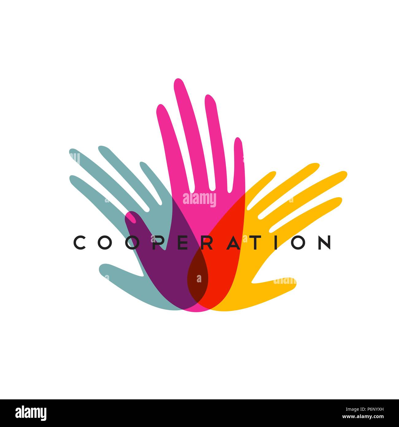 Colorful human hands together for cooperation concept. Social work ...