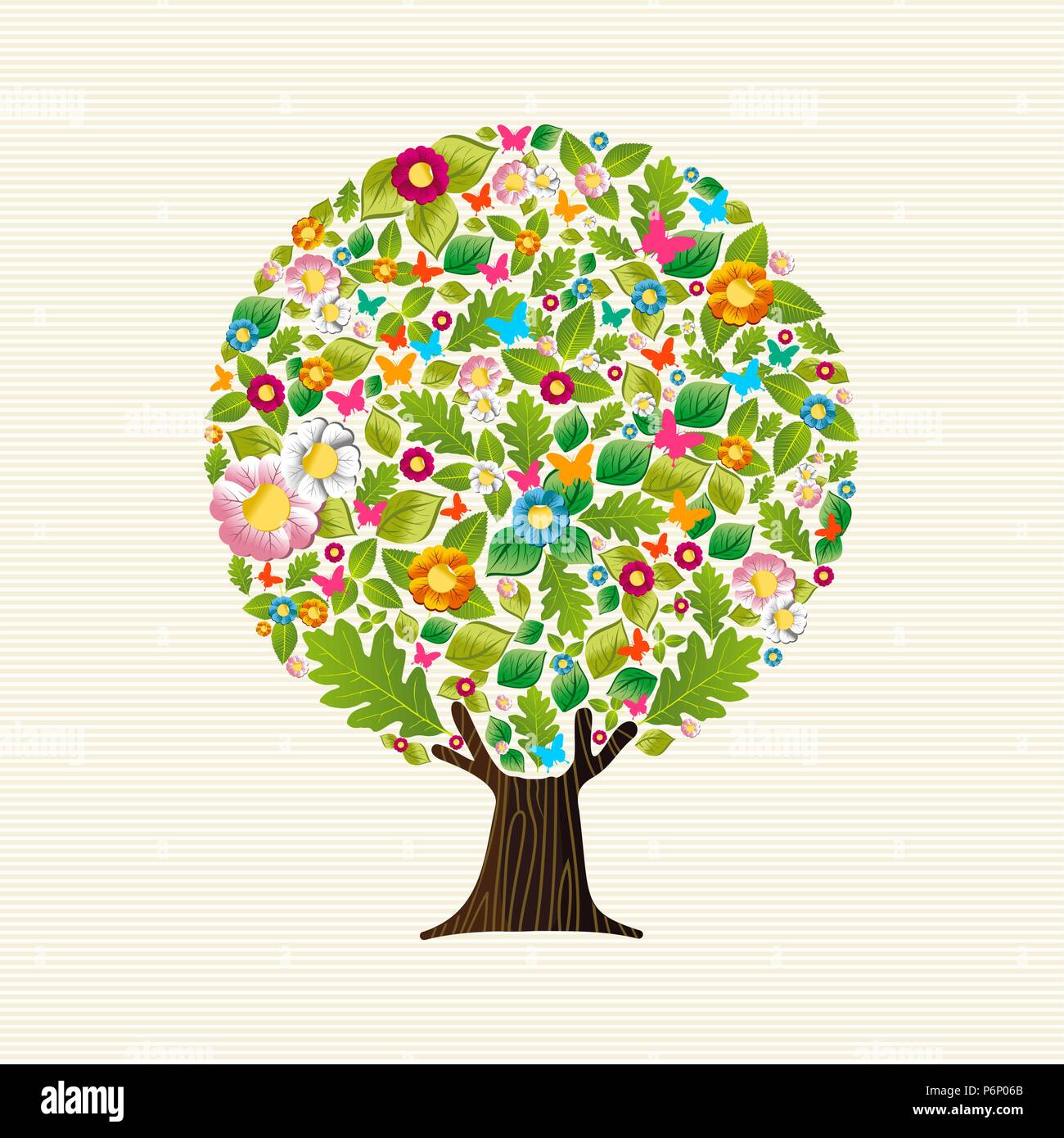 Floral tree made of colorful spring flower icons. Springtime concept ...