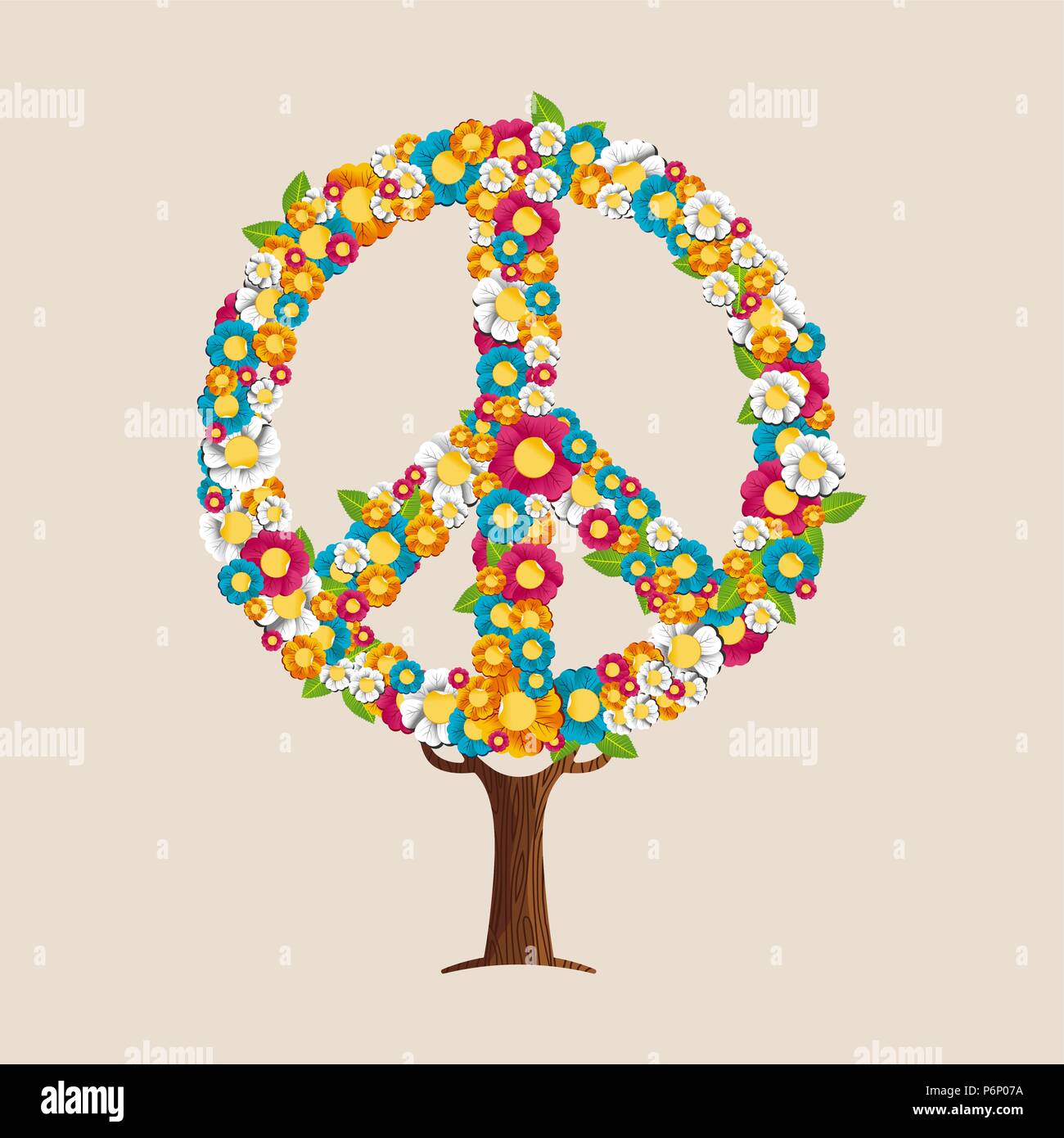 Peace sign tree made of colorful spring flower icons. Springtime ...