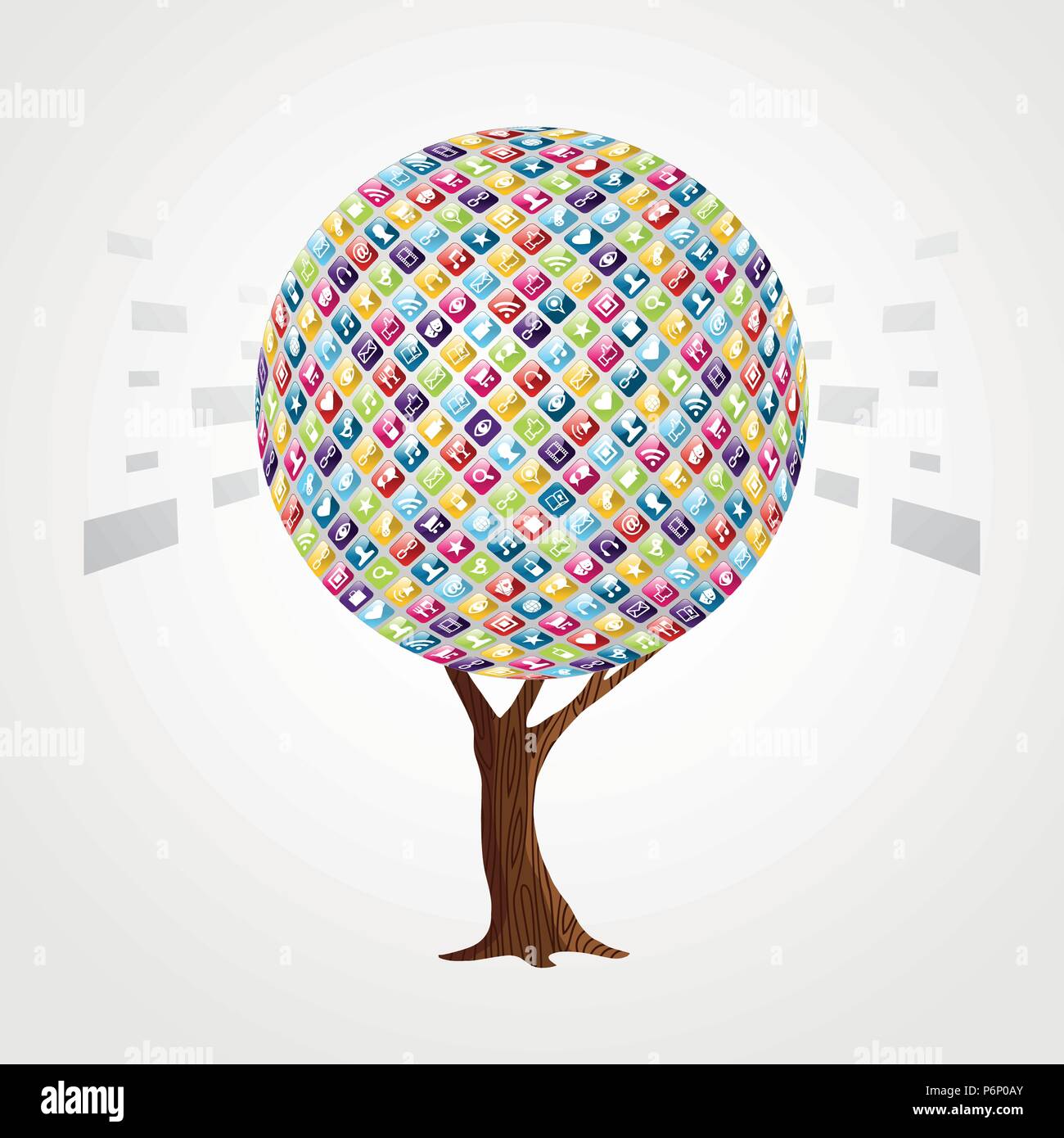 Tree made of mobile phone app icons. Concept illustration about global ...
