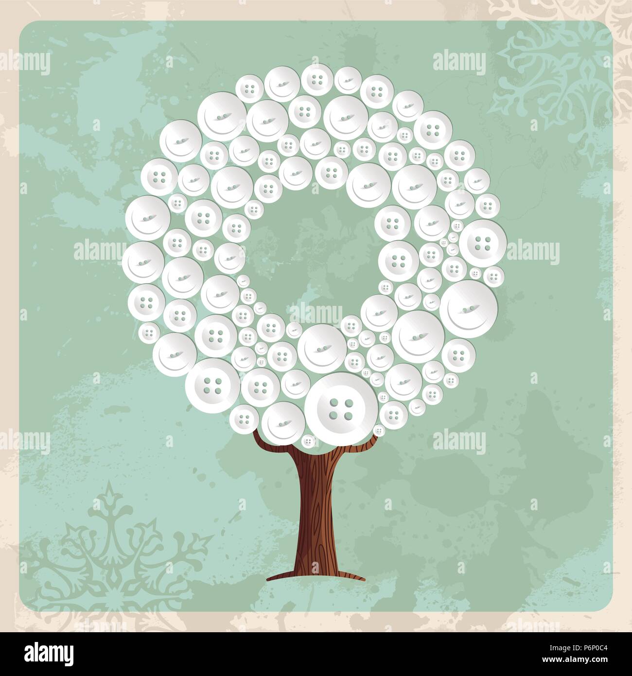 Tree made of vintage clothing buttons. Fashion concept illustration on ...