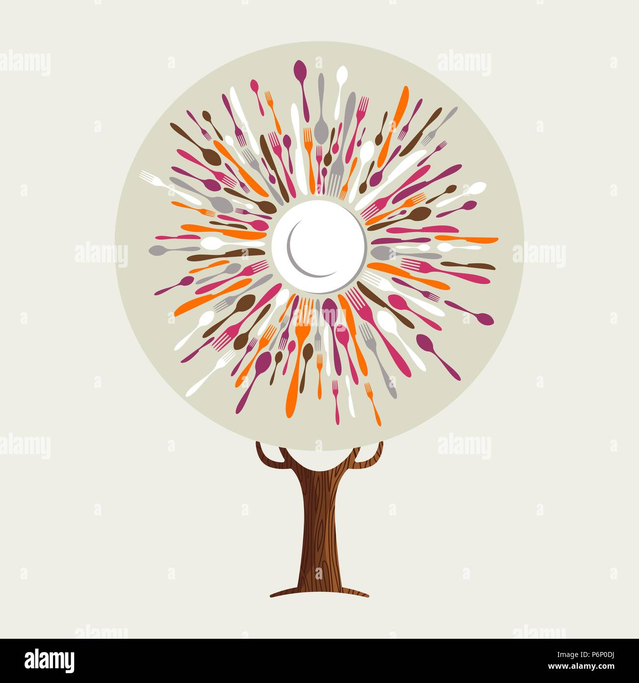 Tree made of restaurant cutlery. Illustration concept for healthy ...