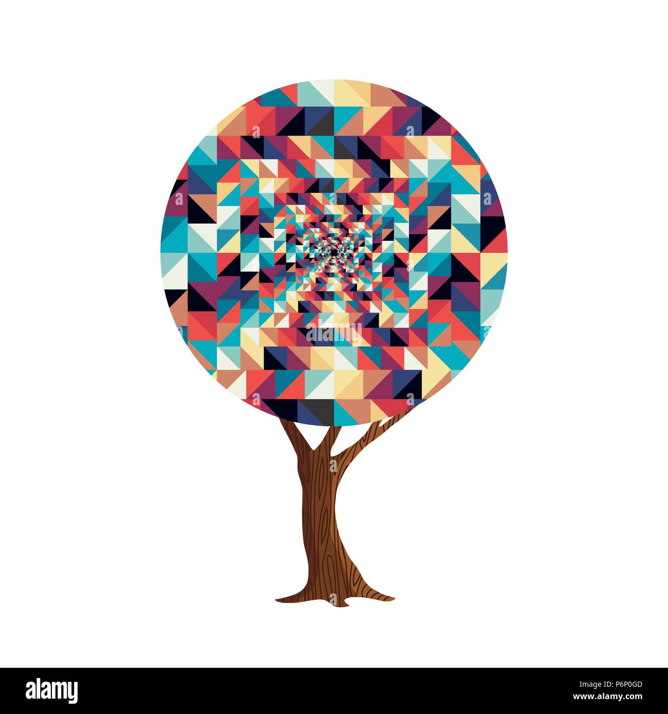 Tree made of colorful abstract shapes. Retro color geometric symbols ...