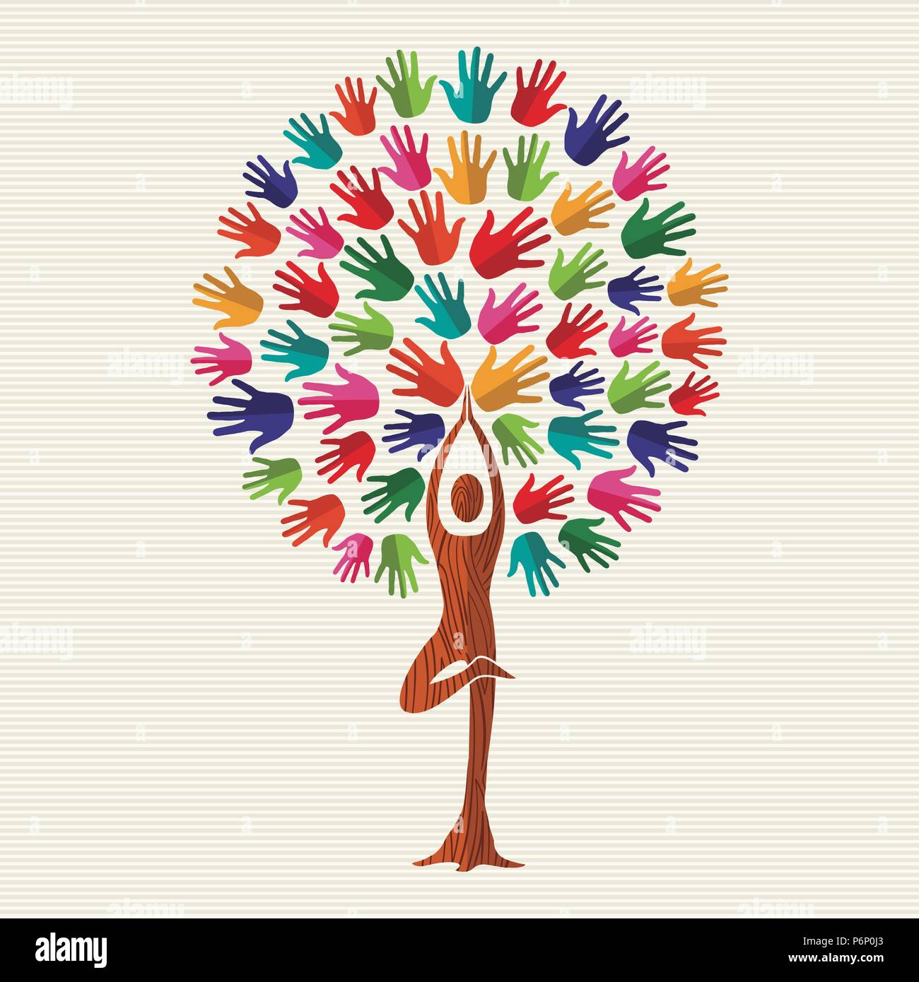 Yoga concept illustration. Woman meditating in tree pose with human ...