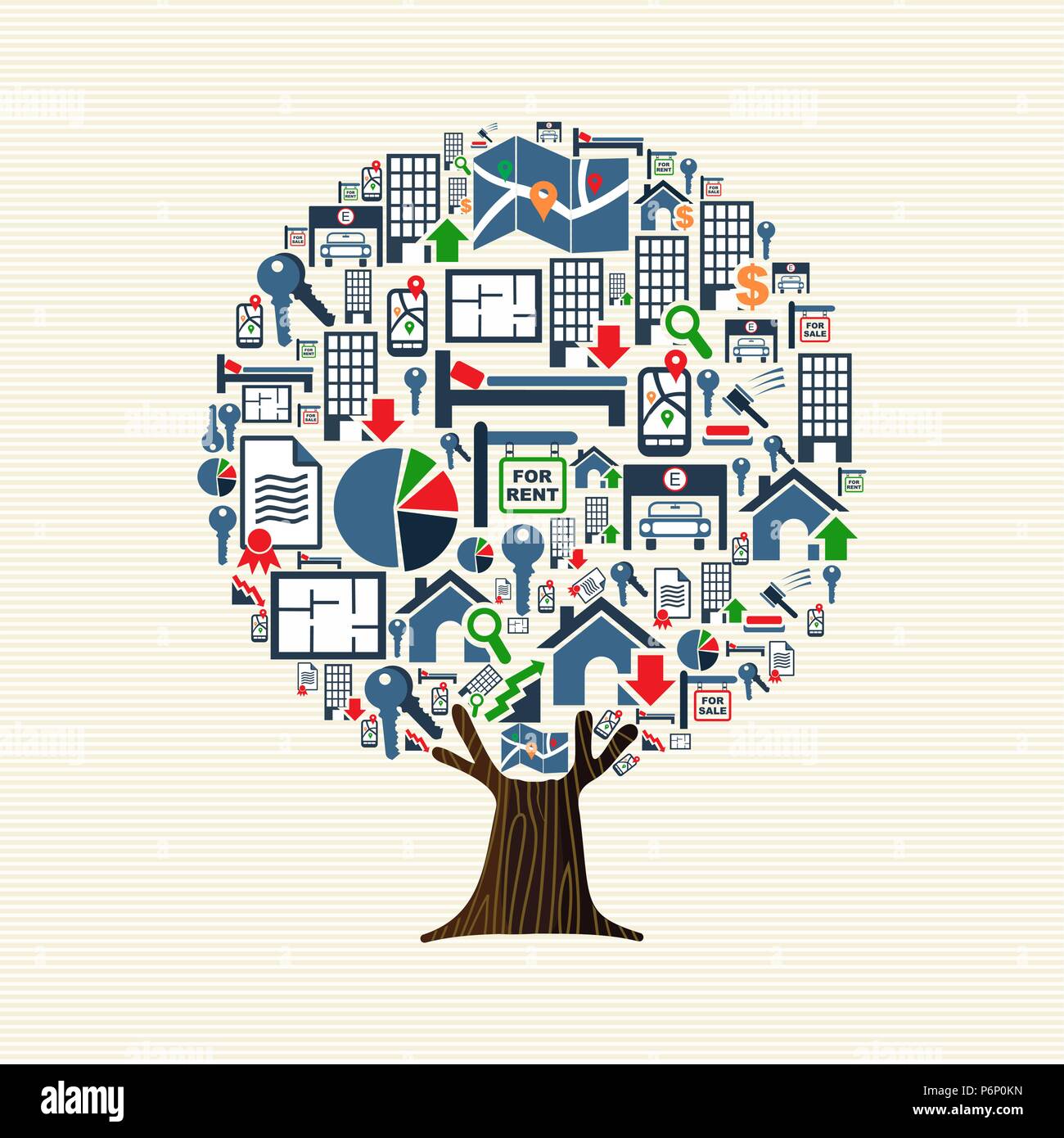 Tree made of real estate icon set. Realtor business concept, finance ...