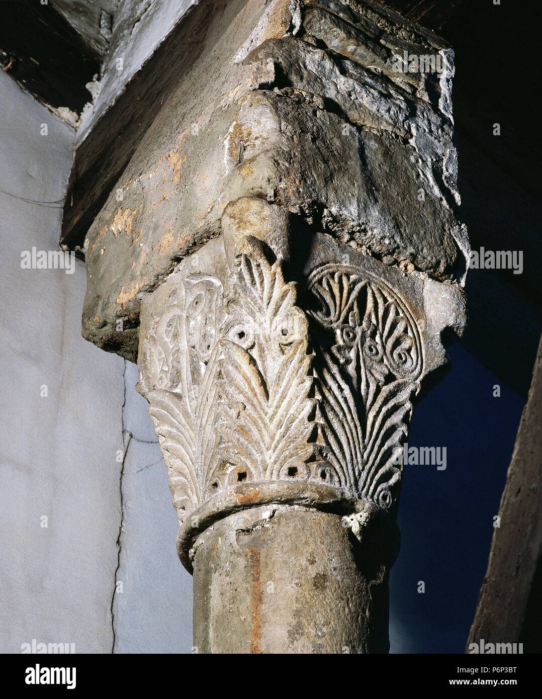 Spain. Catalonia. Sculpted capital. Moorish art. From the old Pre ...