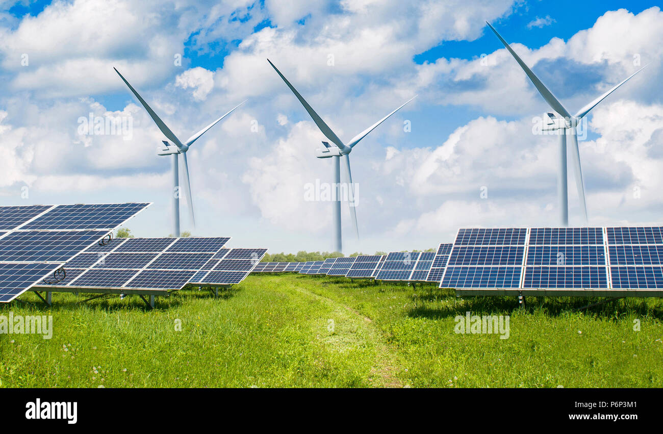 Solar panels sky wind turbines hi-res stock photography and images - Alamy