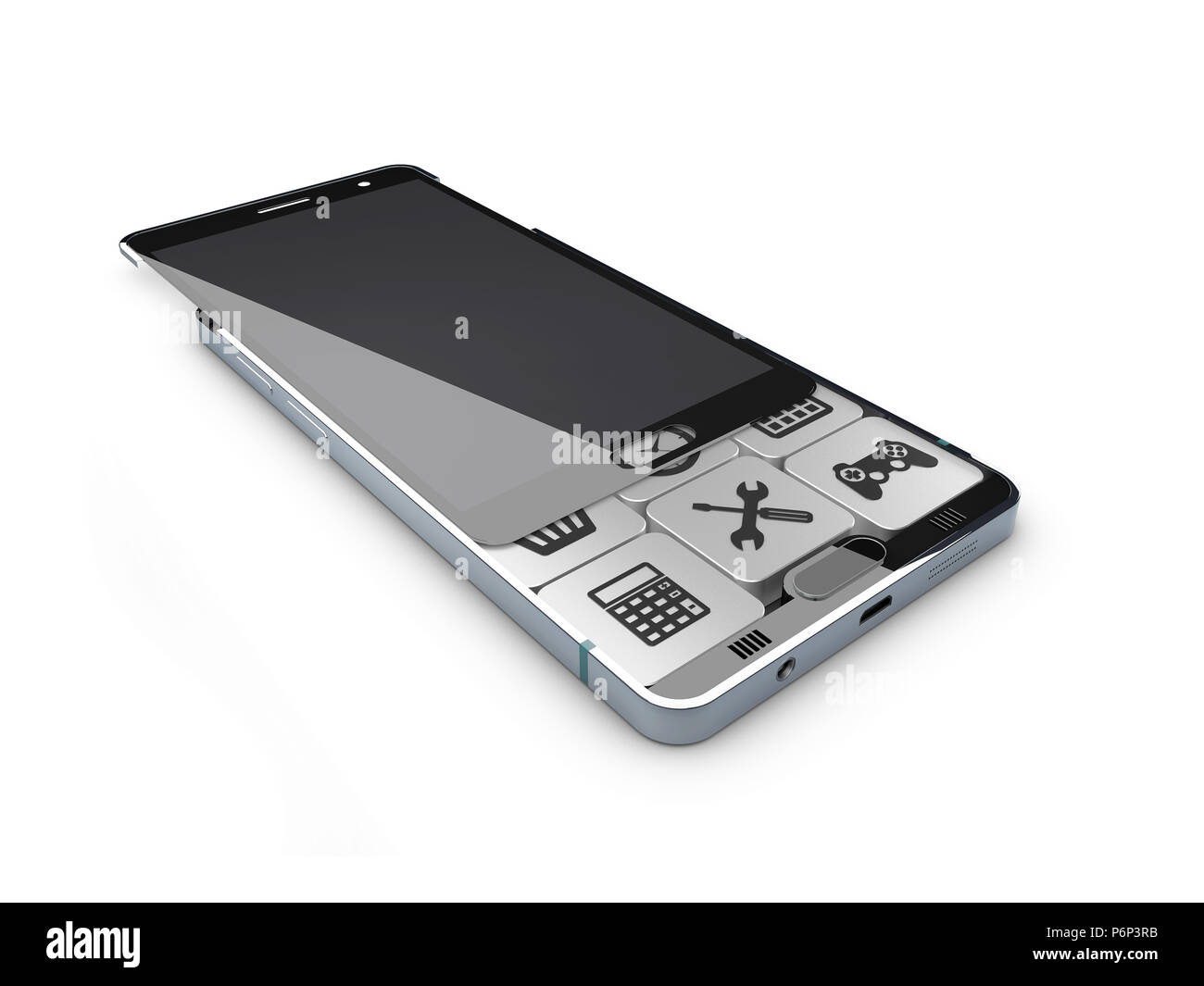 3d Illustration of Touchscreen smartphone with application icons ...
