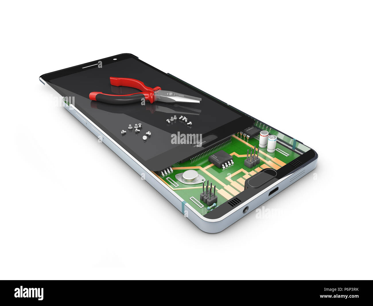 3d Illustration of concept repair smartphone gadgets on white ...