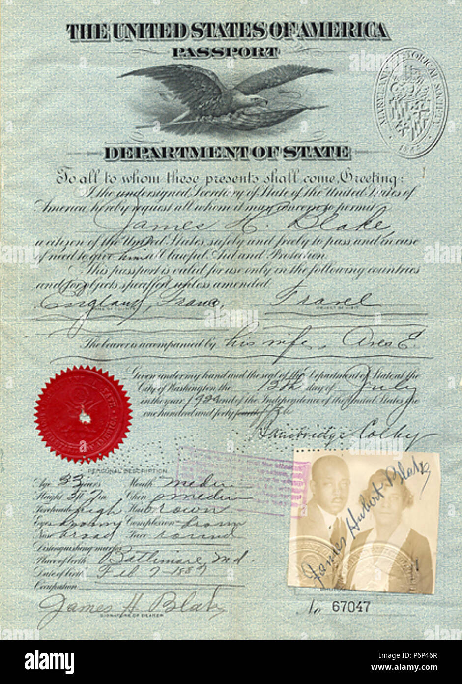 1920 passport Blake 02 Stock Photo - Alamy
