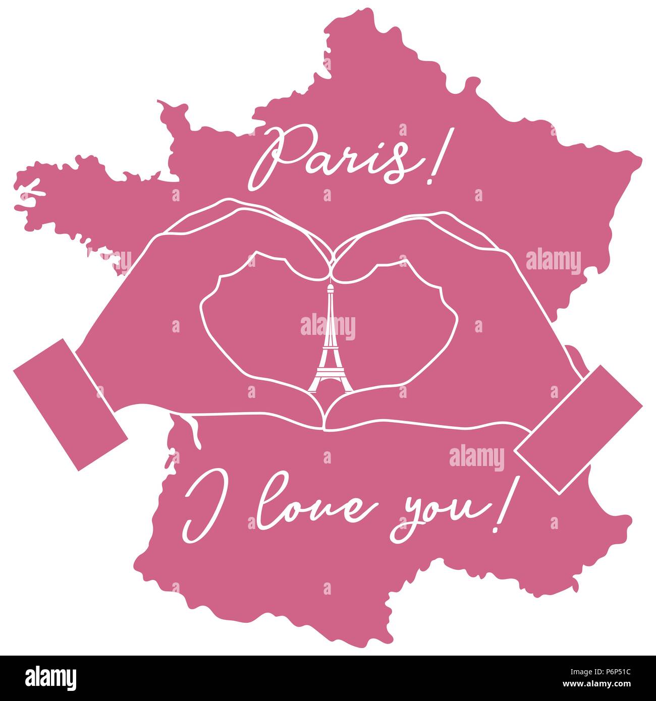 Hand making a heart shape. Tower, symbol of Paris. The inscription ...