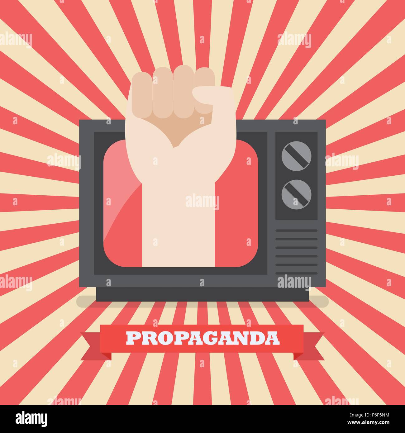 Fist hand in retro television. Television Propaganda Poster Vector ...