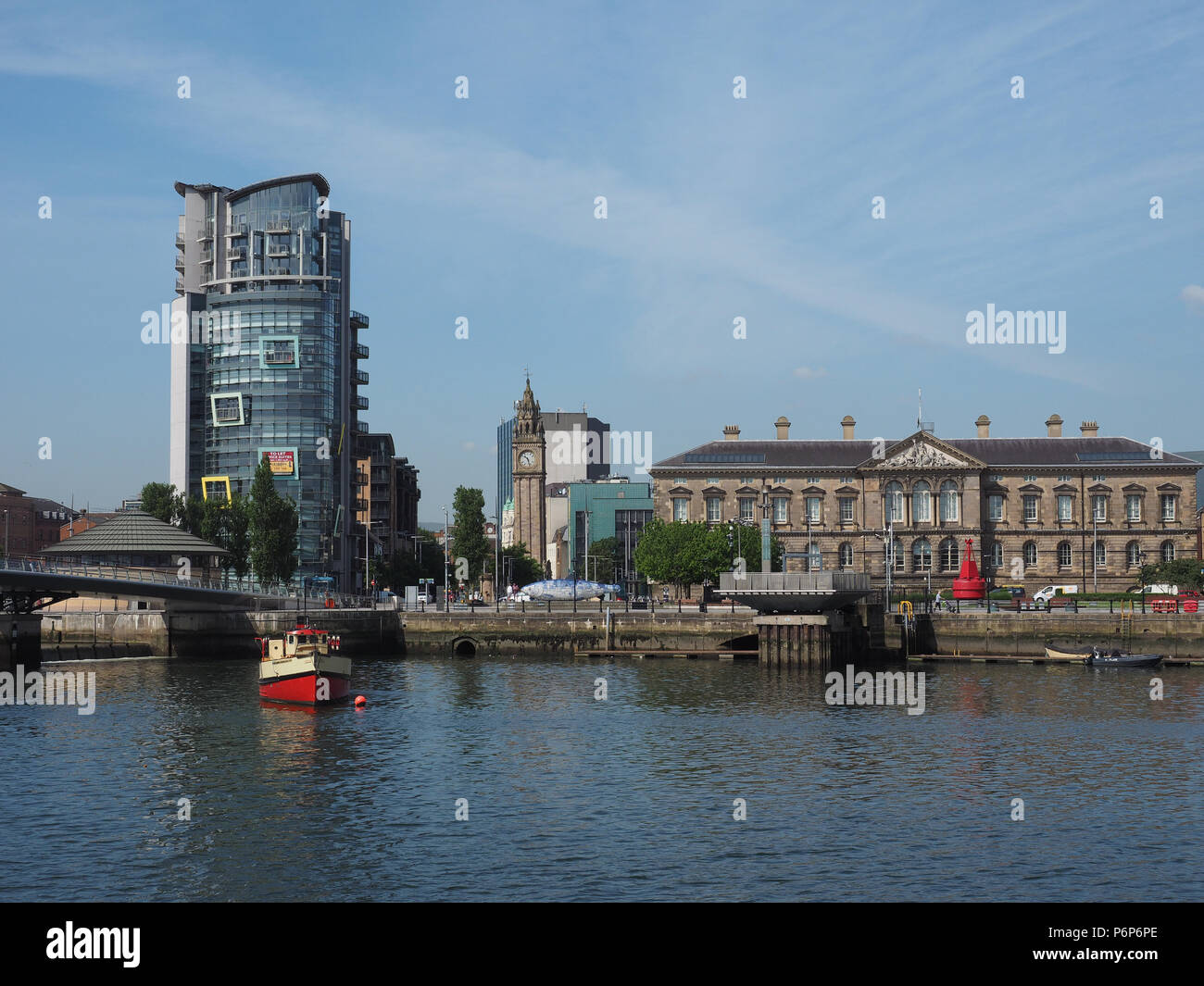 BELFAST, UK - CIRCA JUNE 2018: Panoramic view of River Lagan Stock ...