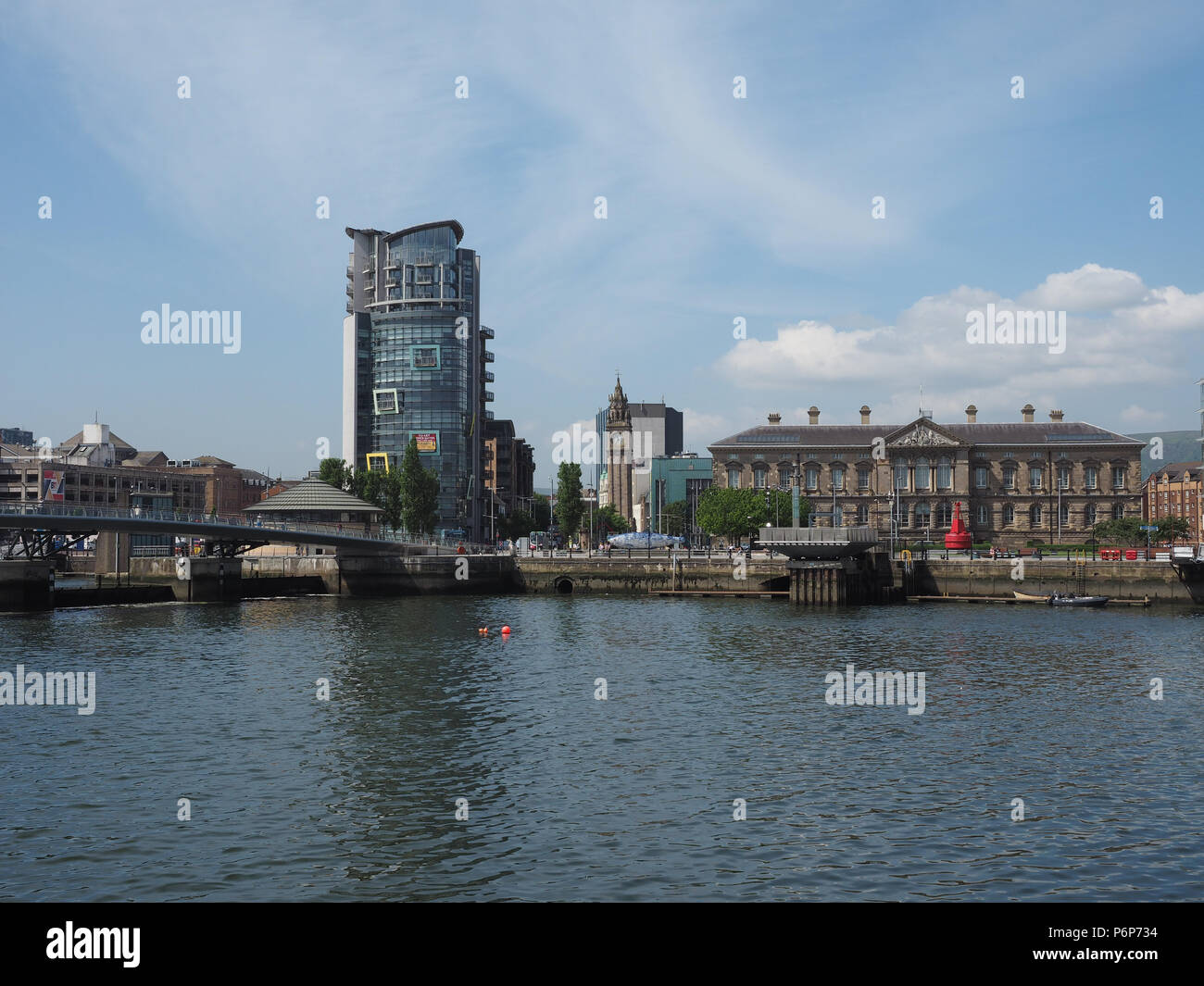 BELFAST, UK - CIRCA JUNE 2018: Panoramic view of River Lagan Stock ...