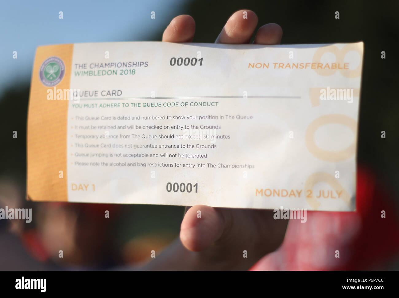 Darius Platt-Vowles, who is first in the queue, holding Queue Card ...