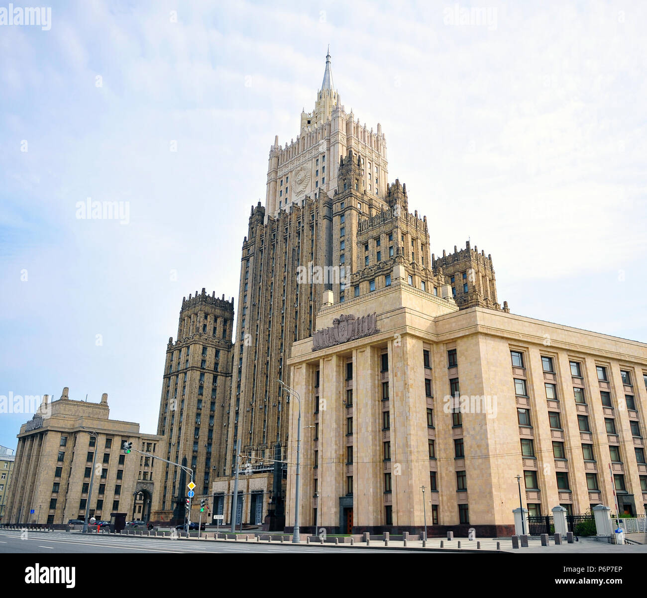 MOSCOW, RUSSIA - MAY 02: Facade of building in stalin empire style ...