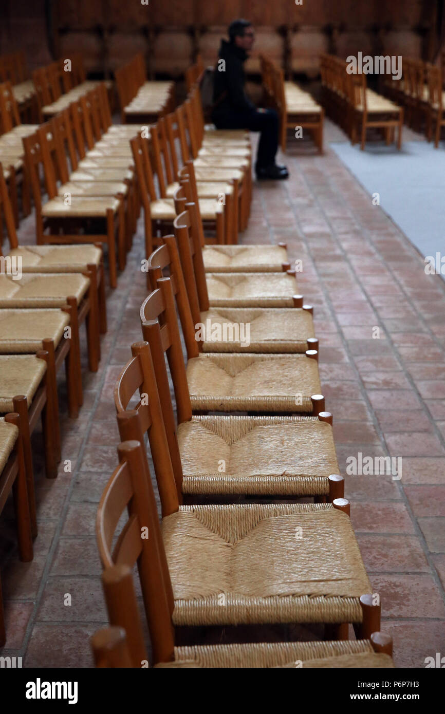 Leonhardskirche. Empty chairs in church. Basel. Switzerland Stock Photo ...