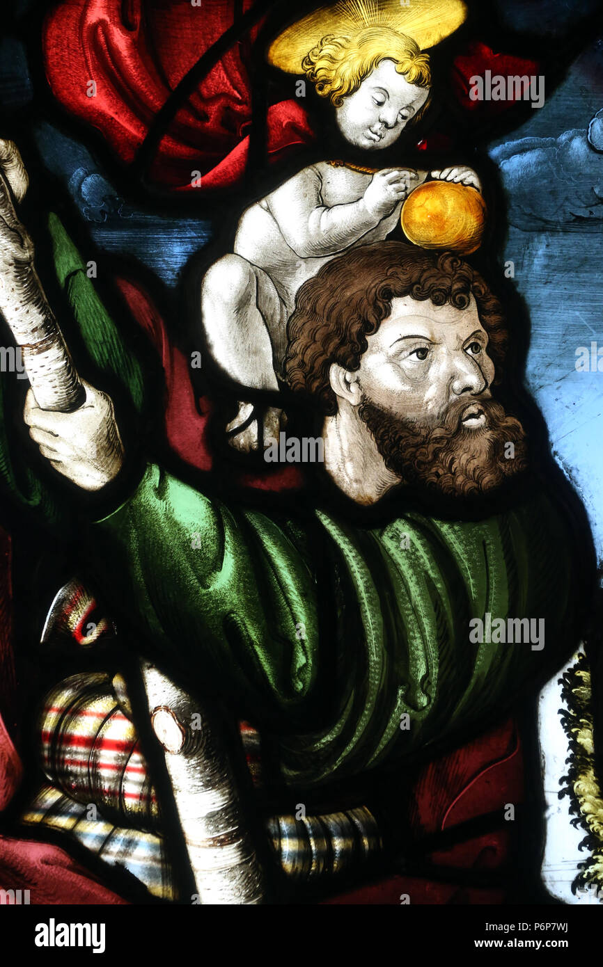 The Museum of History. Stained glass window. St. Christopher Carrying ...