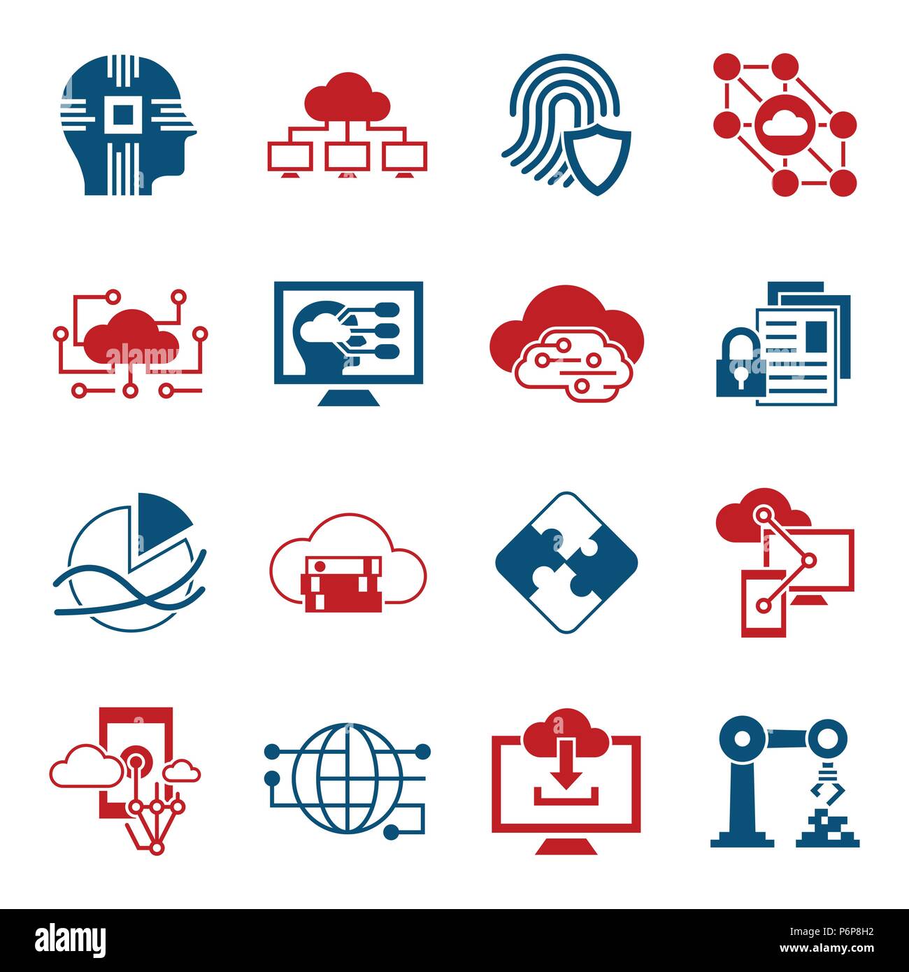 Digital vector artificial intelligence cloud icons set infographics ...