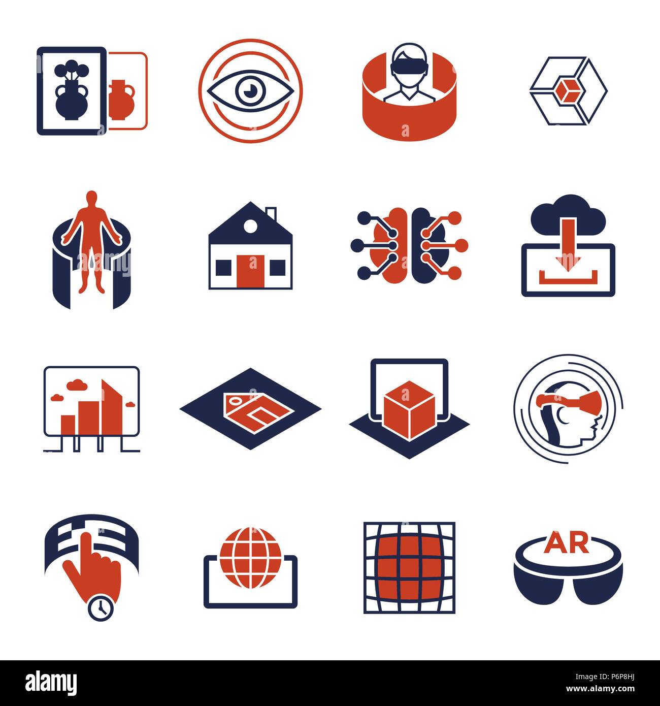 Digital vector augmented and virtual reality icons set infographics ...
