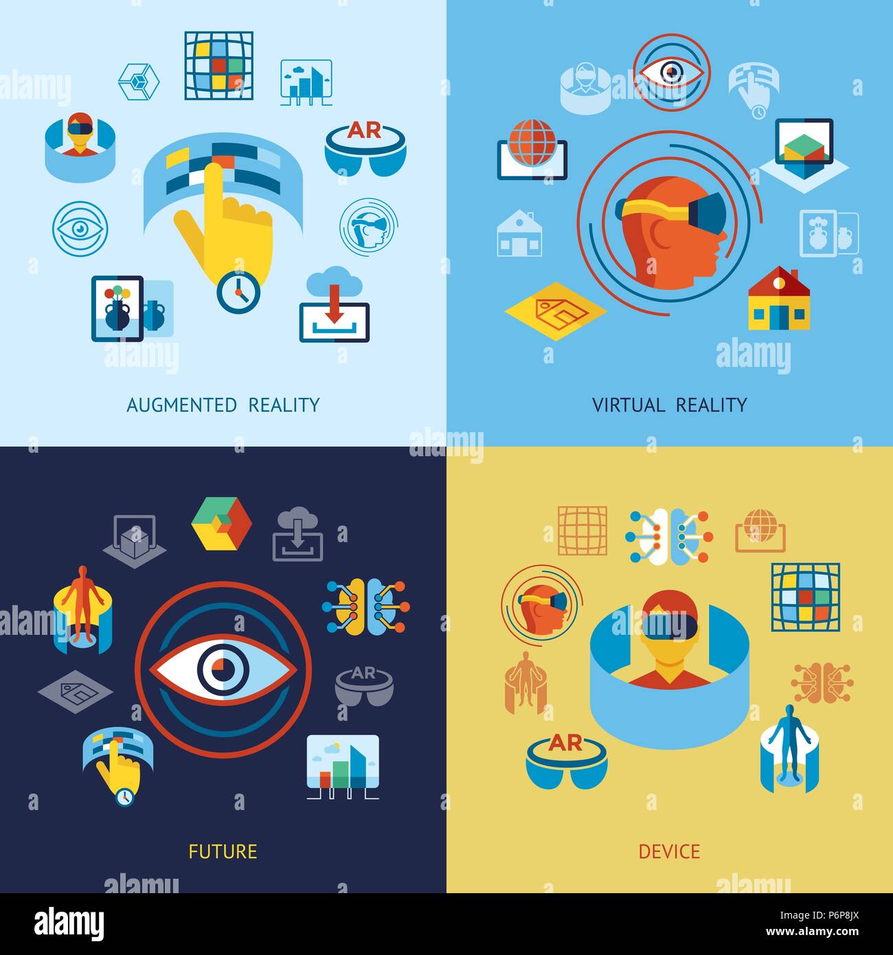 Digital vector augmented and virtual reality icons set infographics ...