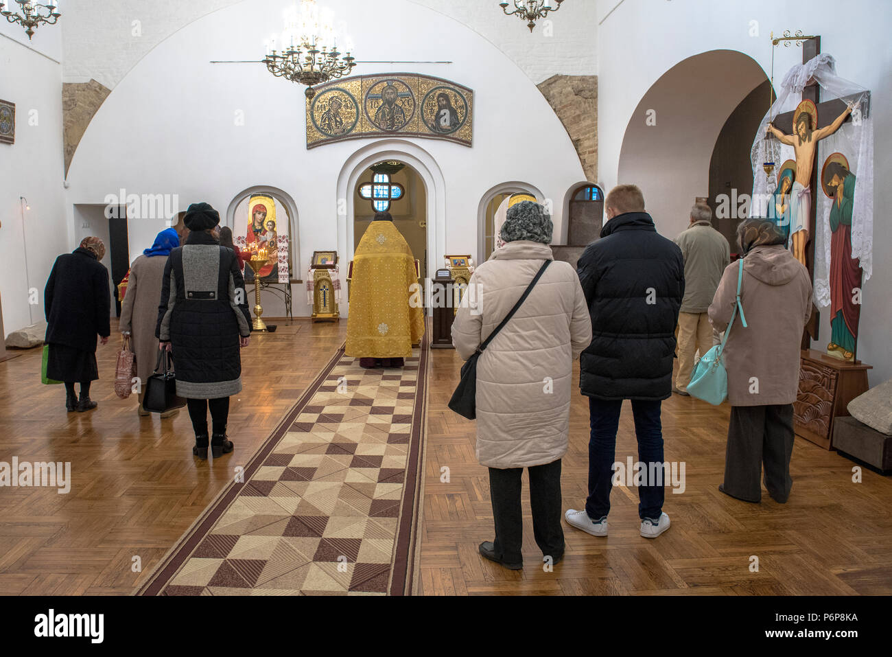 Orthodox mass in a chapel of Santa Sophia's cathedral, Kiev. Ukraine ...