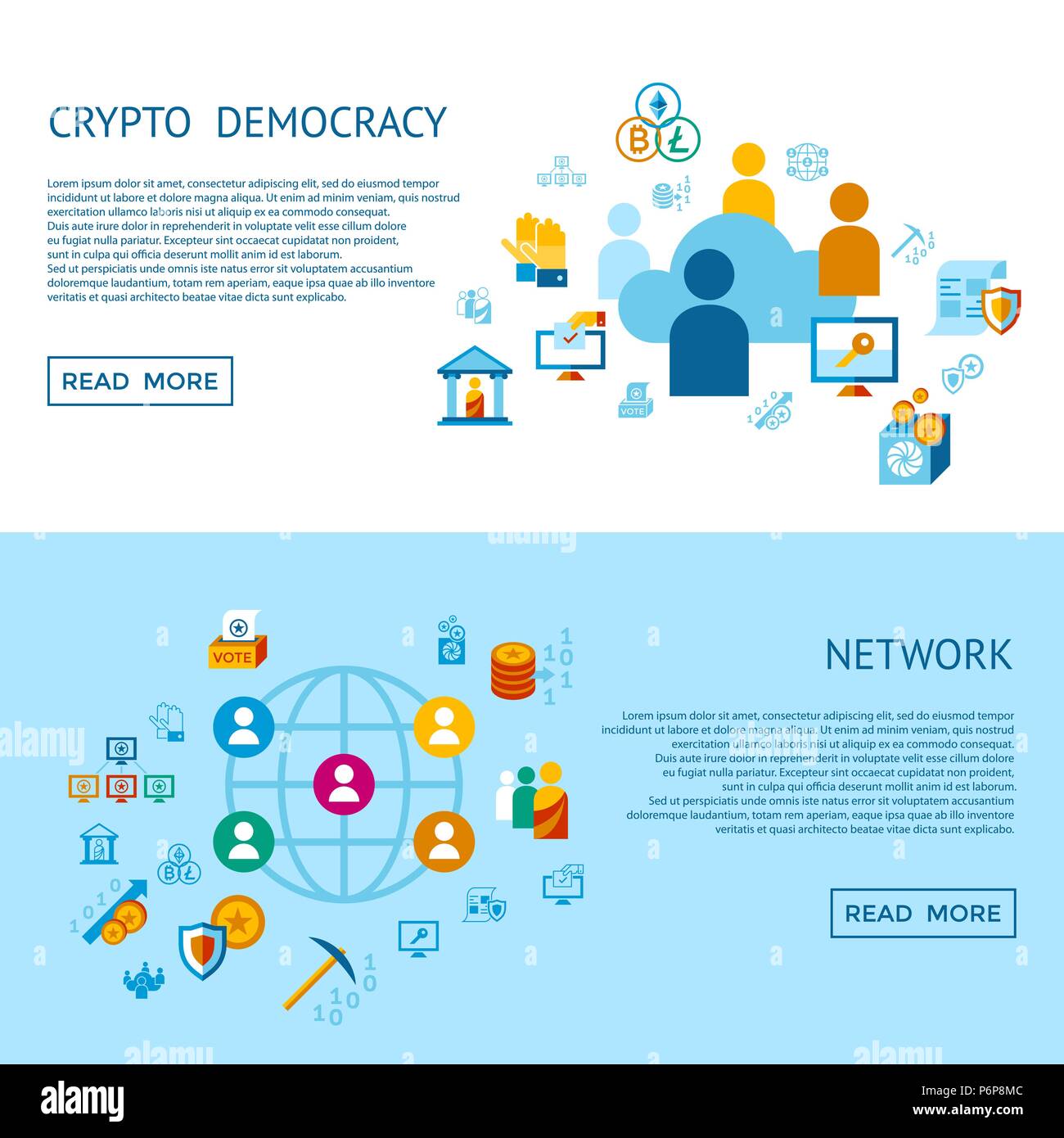 Digital vector crypto democracy and security icons set infographics ...