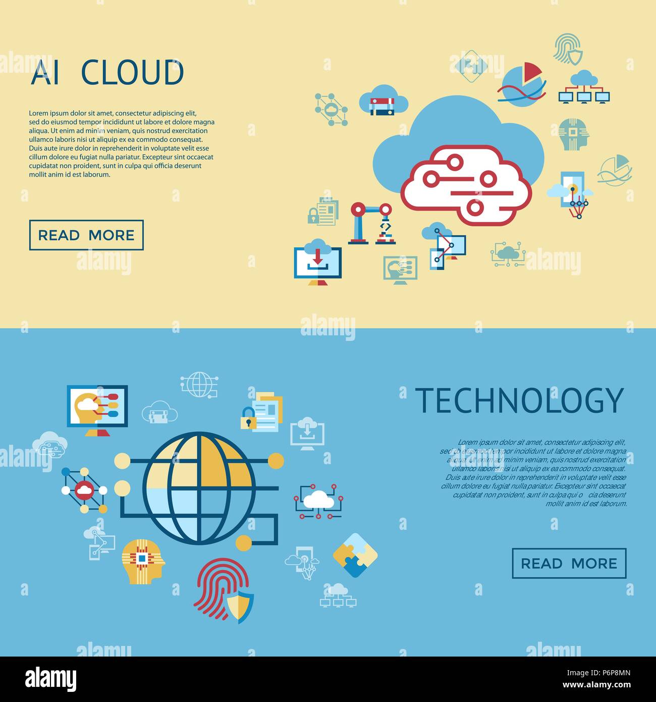 Digital vector artificial intelligence cloud icons set infographics ...