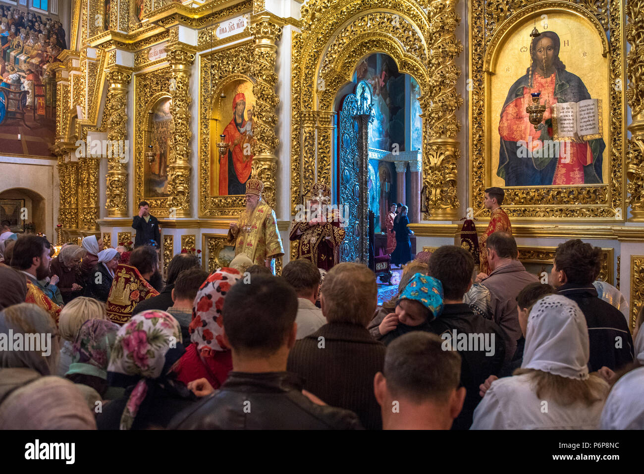 Orthodox mass in Dormition cathedral (Ouspensky sobor), Kiev. Ukraine ...