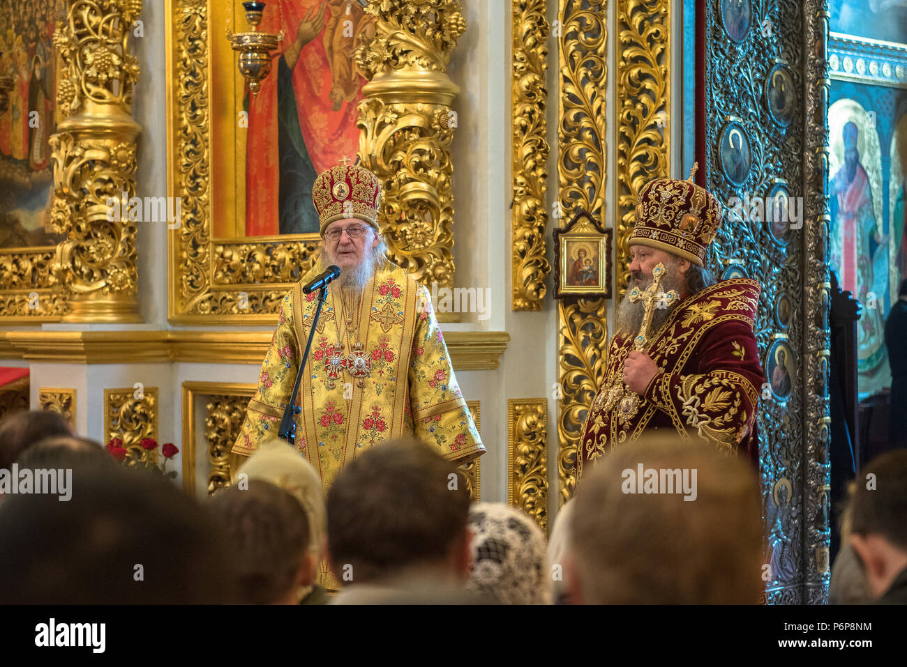 Orthodox mass in Dormition cathedral (Ouspensky sobor), Kiev. Ukraine ...