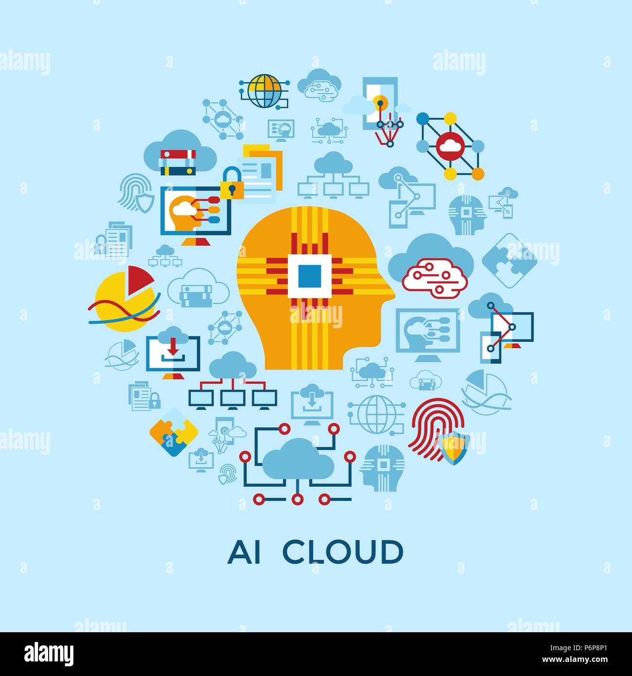 Digital vector artificial intelligence cloud icons set infographics ...