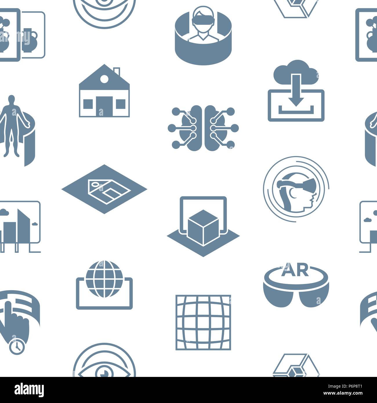 Digital vector augmented and virtual reality icons set, seamless ...