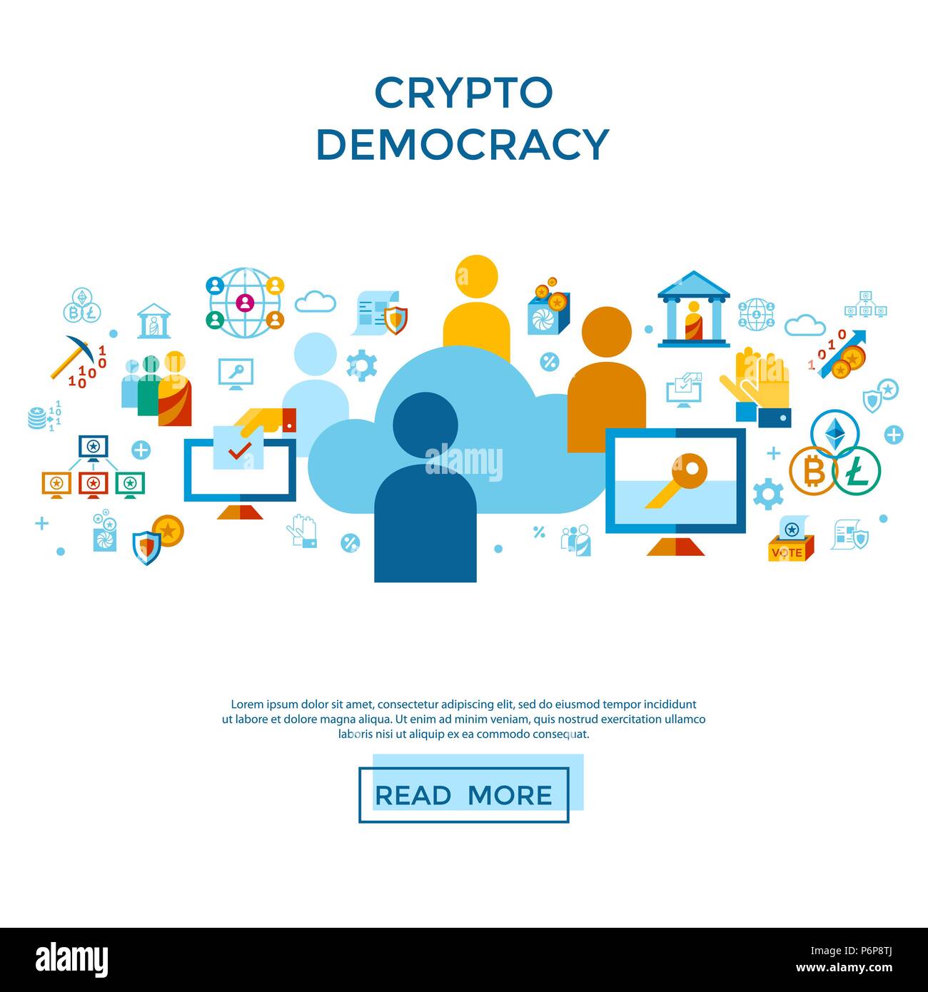 Digital vector crypto democracy and security icons set infographics ...