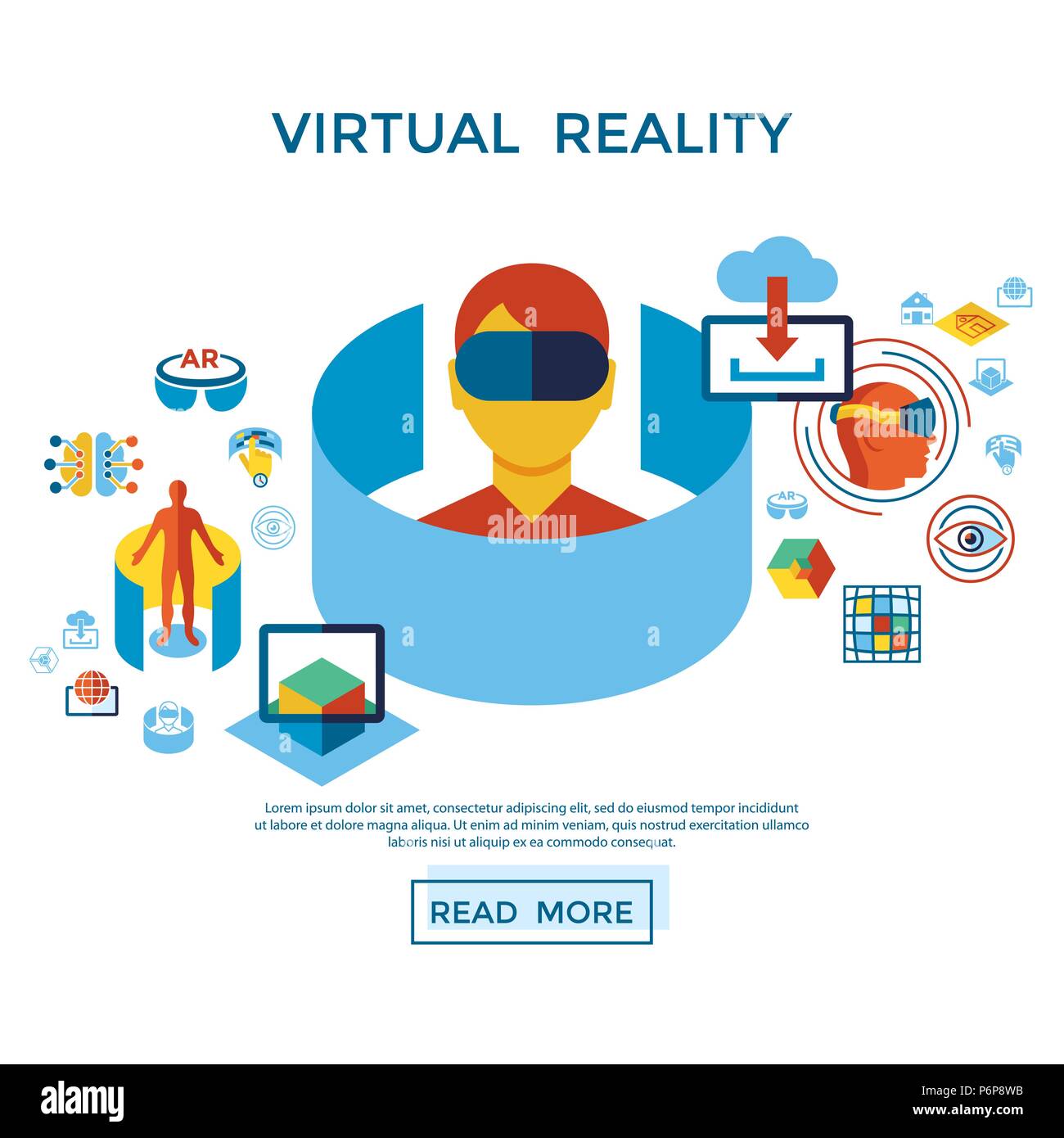 Digital vector augmented and virtual reality icons set infographics ...